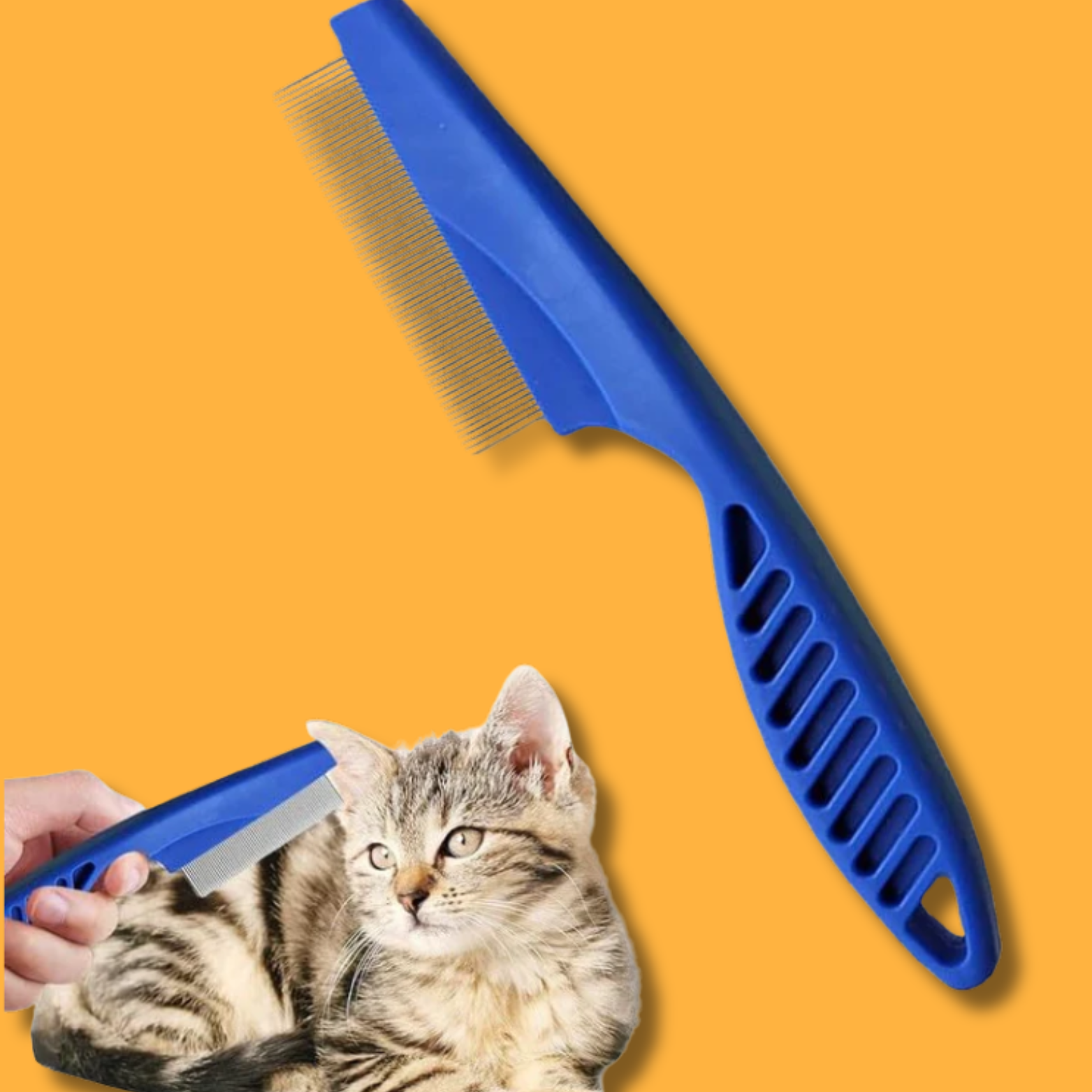 Fine-Tooth Flea Comb for Cats – Anti-Tick Grooming Brush with ...